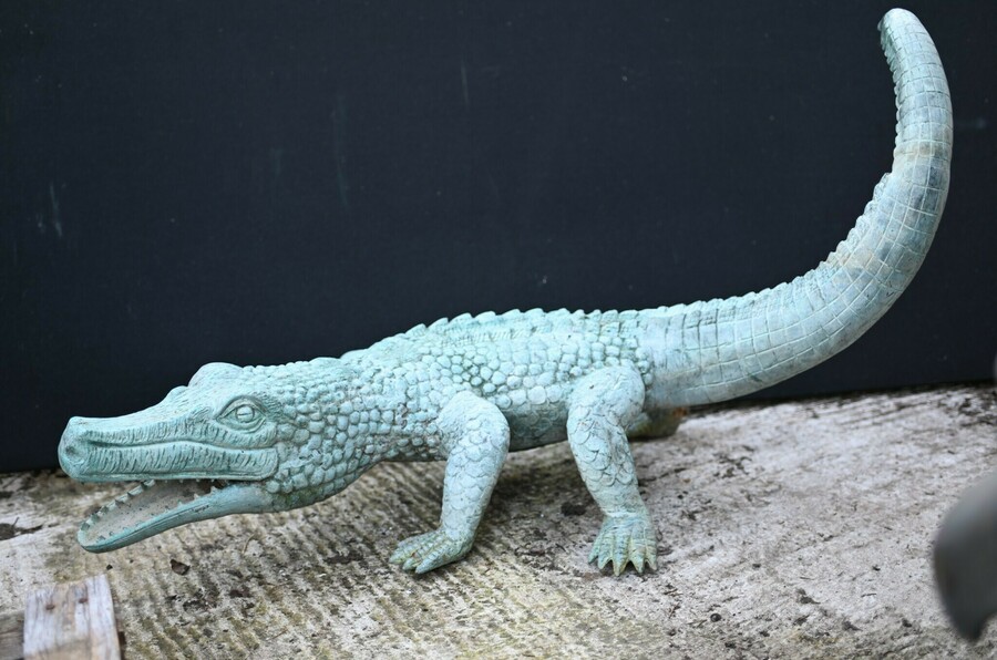 Bronze Crocodile Statue Alligator Casting Reptiles Animals | Vinterior