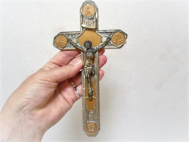 Antique French Brass Wall Crucifix, Art Deco Circa 1920 | Vinterior