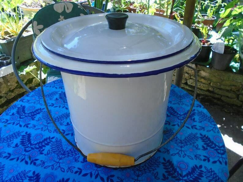 Vintage French Extra Large White Enamel Bucket Churn With Lid 1950s ...