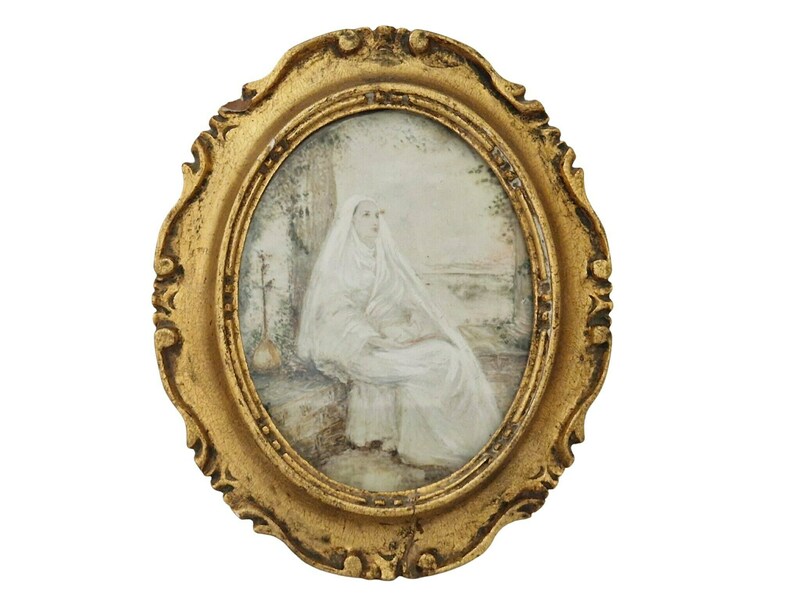 Antique Contemplating Nun Portrait Painting, Hand Painted French ...