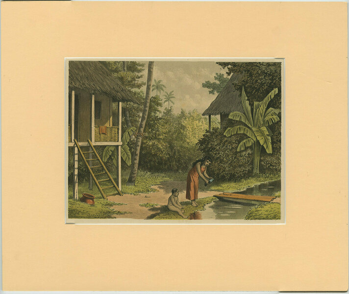 Antique Print Of A House In Oleh Leh, On Atjeh, Sumatra, Indonesia ...