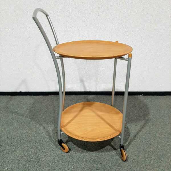 Wooden Serving Double Tray Table With Wooden Wheels | Vinterior