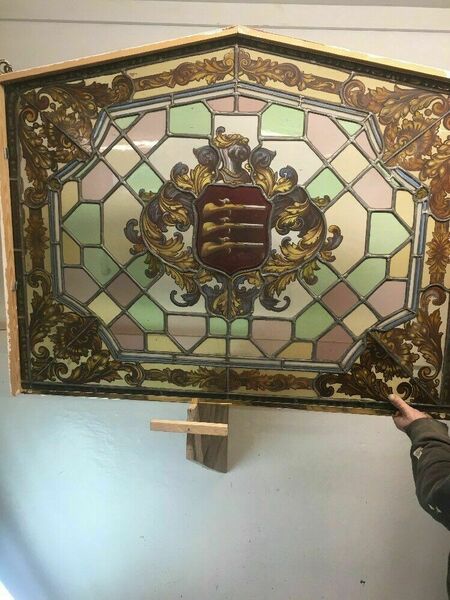 Unique Stained Glass Hand Painted Window Panel Old Period Antique ...
