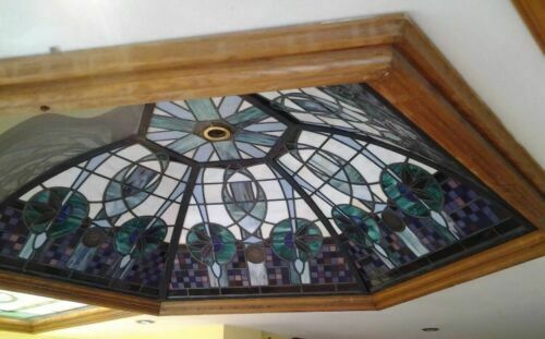 Very Large Stained Glass Roof Light Dome Window Leaded Solid Oak Custom ...