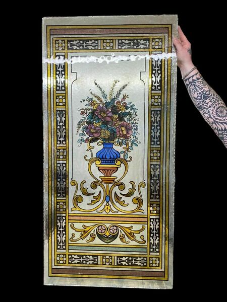 Exquisite Victorian Stained Glass Hand Painted Window Panel Old Period ...
