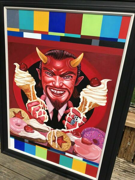 Large Original Michael Forbes Oil On Canvas ‘Go On Fatty Have Another ...