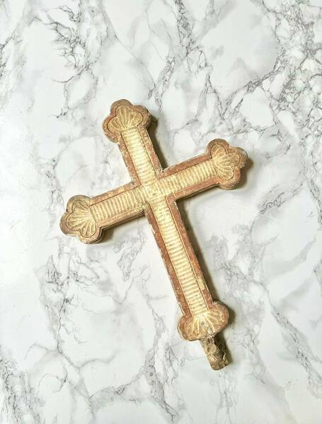 Rare Large French Religious Antique Processional Cross In Wood And ...