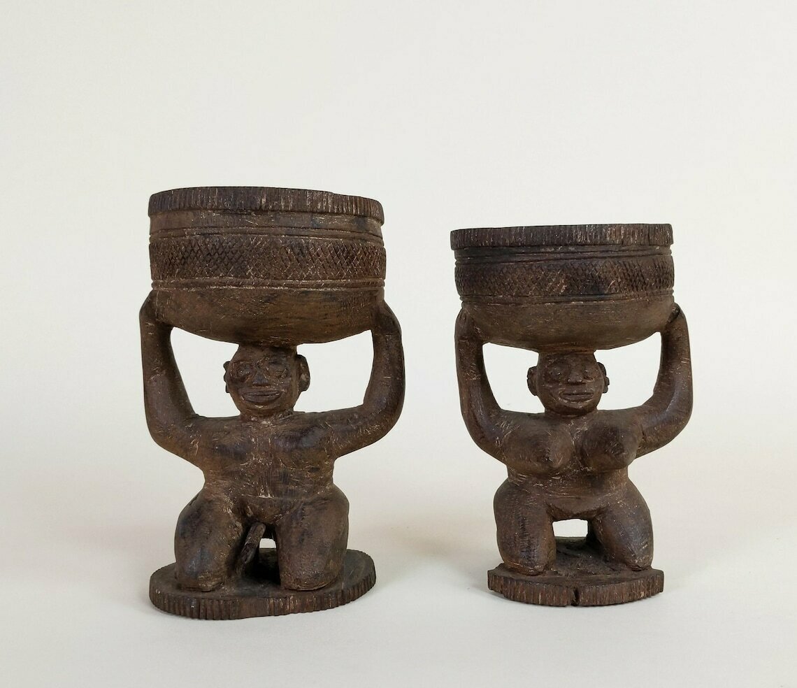 Old Primitive African Hand Carved Wood Female And Male Tribal ...
