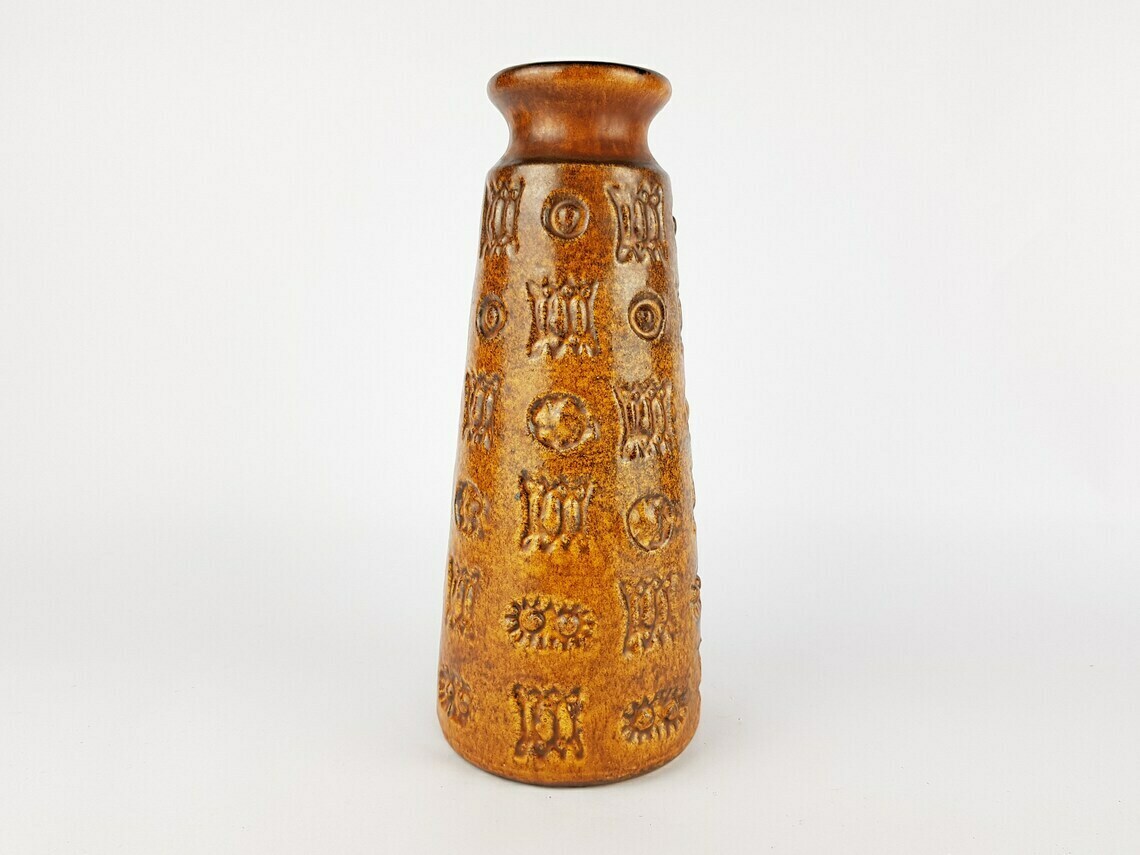 Vintage Caramel Brown Spara Keramik Fat Lava Vase With Relief Decor 615 ...