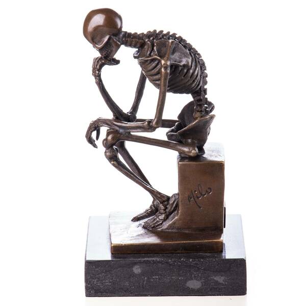 Thinking Skeleton Bronze Sculpture, Figure On Marble Base, Vintage ...