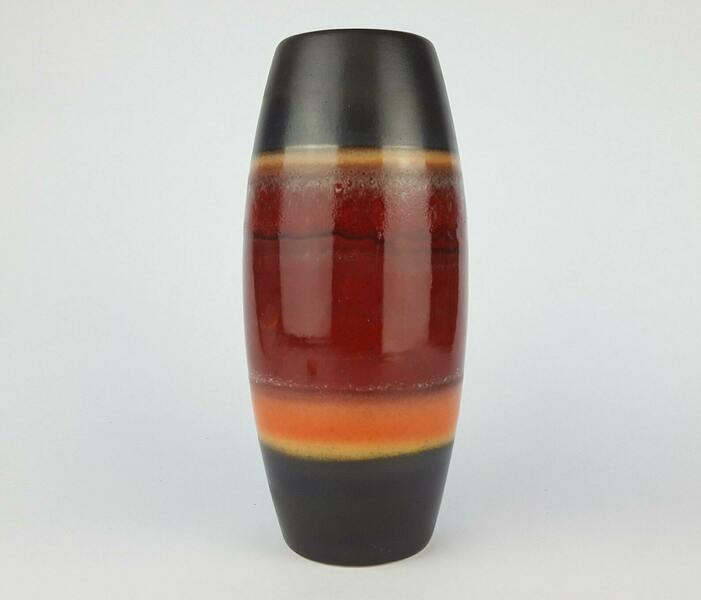 Vintage Red And Orange West German Pottery Bullet Vase 1970s | Vinterior