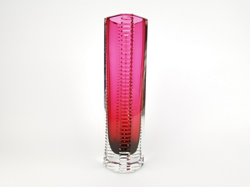 Vintage 1960 70s Magenta Pink Beyer Und Co Kristal Clear Hand Cut Glass ...