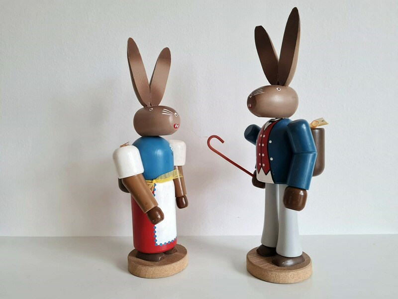 Vintage Erzgebirge Easter Bunnies German Wooden Decoration Folk Art ...