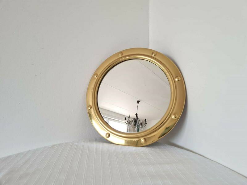 Vintage Mid Century Wall Brass Mirror Peerage England 50s | Vinterior