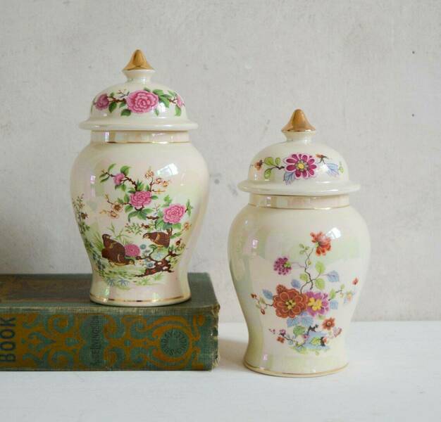 Vintage Sadler Lustreware Ginger Jars, 2 Designs Quail Bird And Floral ...