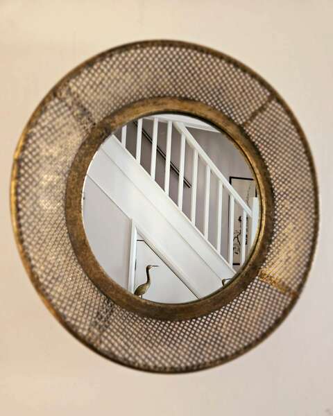 Unusual, Circular, Vintage Mirror With Concave, Bronzed Metal Surround ...