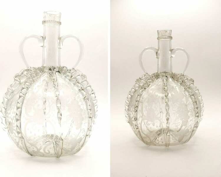 Antique 18th Century Dutch Glass Decanter, Ruffle Glass, Etched | Vinterior