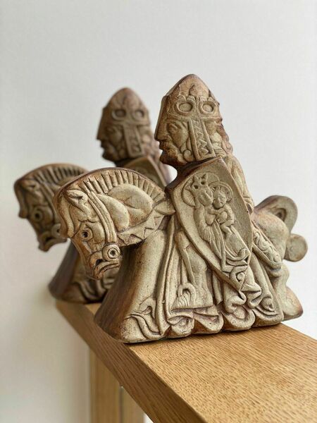 Quantock Pottery King Arthur On Horseback Medieval Figures Bookends Mid ...
