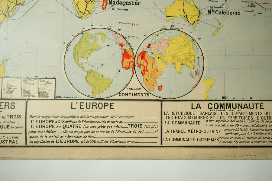 Original Large Vintage French Educational School Wall Chart World Map ...