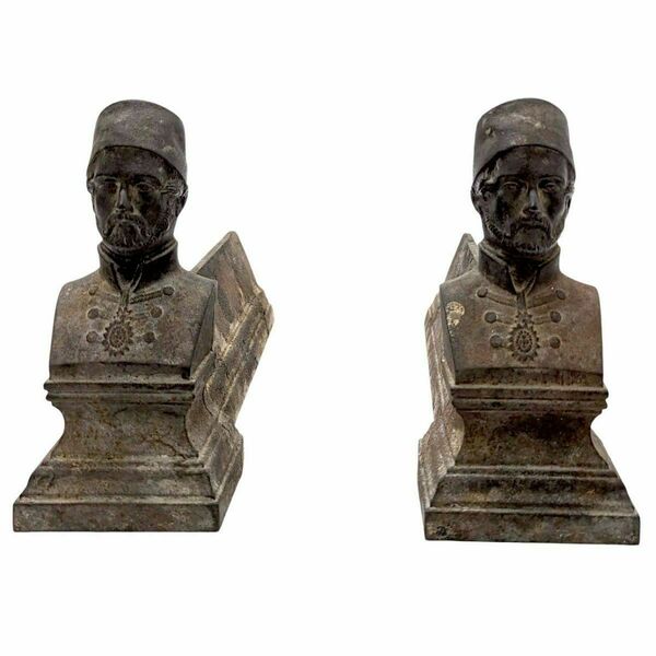 Pair Of Small Cast Iron Andirons With Mamelukes | Vinterior