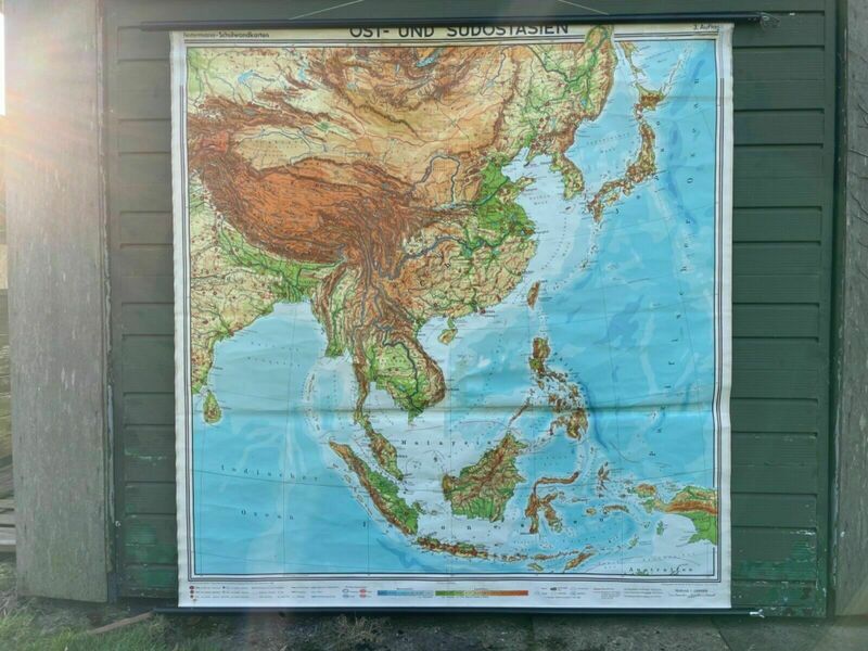 Vintage South & East Asia Geographical Roll Down School Map Chart ...
