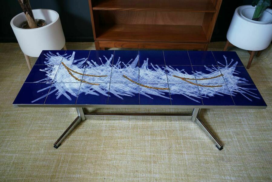 Mid Century Modernist Abstract Tiled Coffee Table Psychedelic 1970s ...