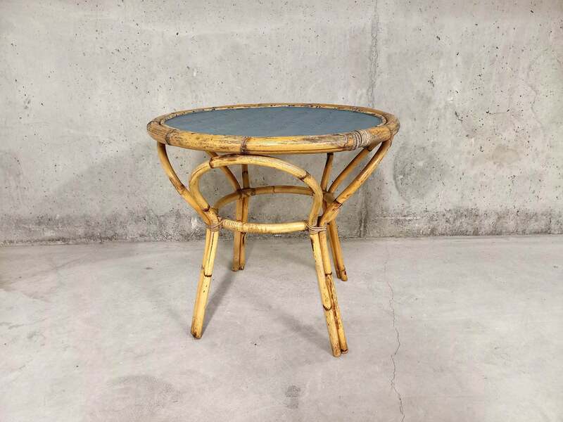 Round Rattan Side Table, 1960s | Vinterior