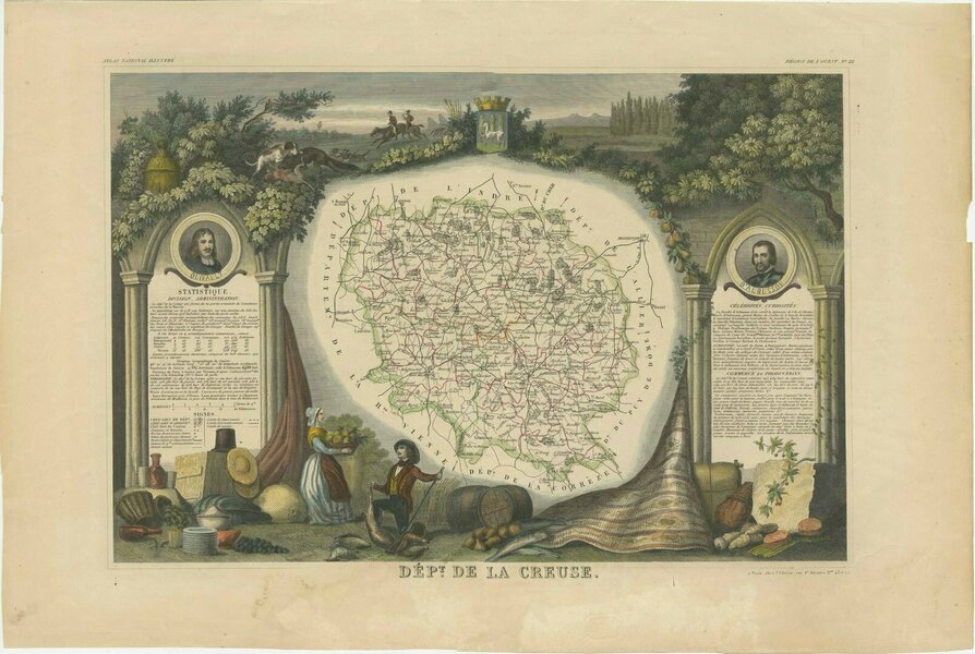 Old Map Of The French Department Of Creuse, France | Vinterior