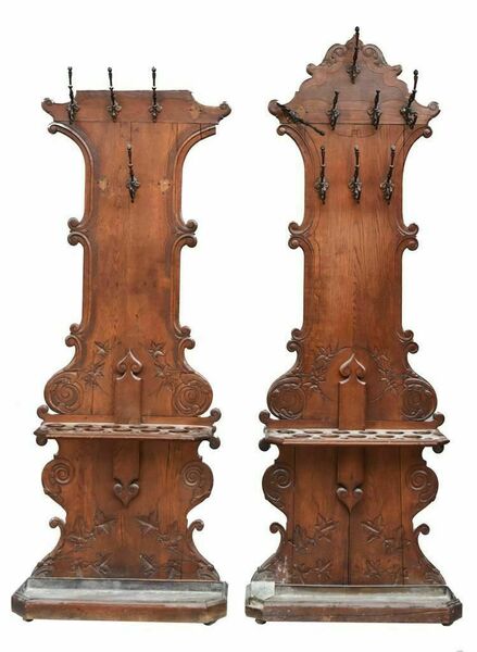 Renaissance Style Coat Rack In Engraved And Carved Oak Circa 1900 (Pair ...