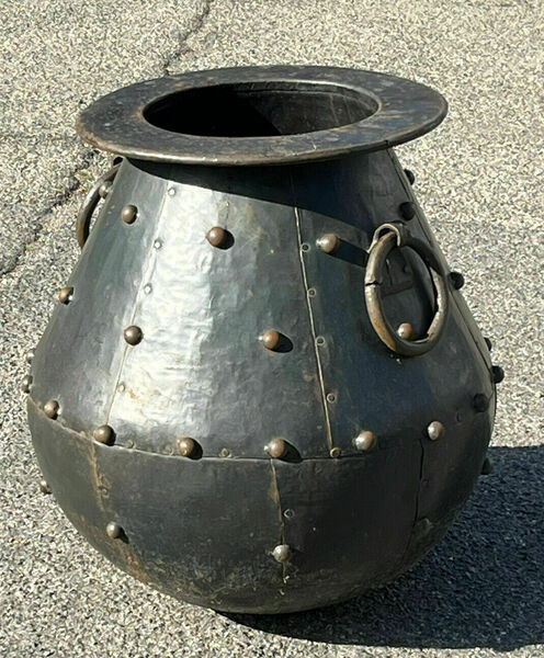 Large Metal Cauldron Shaped Planter. Country House Style | Vinterior