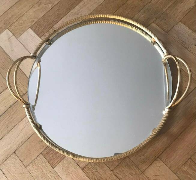 Mirror Cocktail Tray Gold Round Mirrored Serving Tray Vintage Gold ...