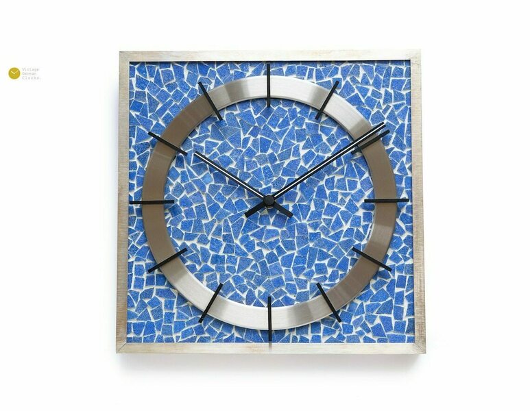 Mid Century Mosaic Stone Wall Clock Blue Modernism Space Age 1960s Mcm ...