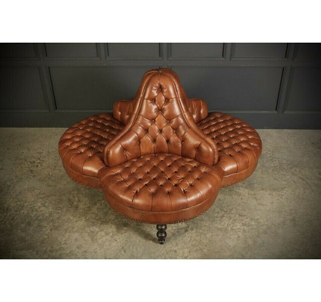 Buttoned Tan Leather 4 Way Conversation Hall Seat | Vinterior