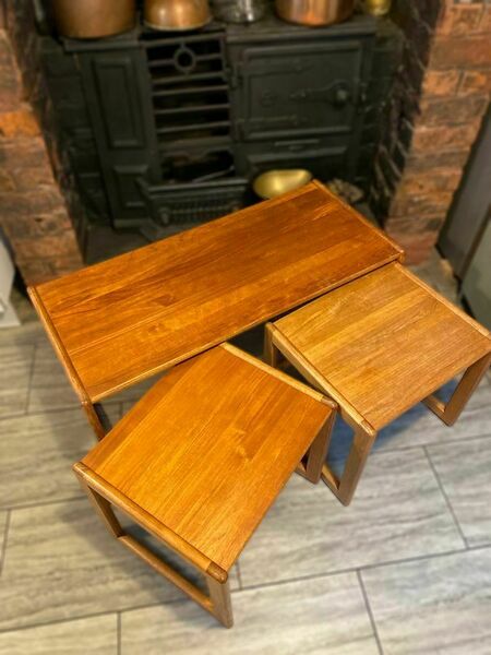 Trio Of Solid Teak Mid Century Vintage Retro Side Tables Expertly ...