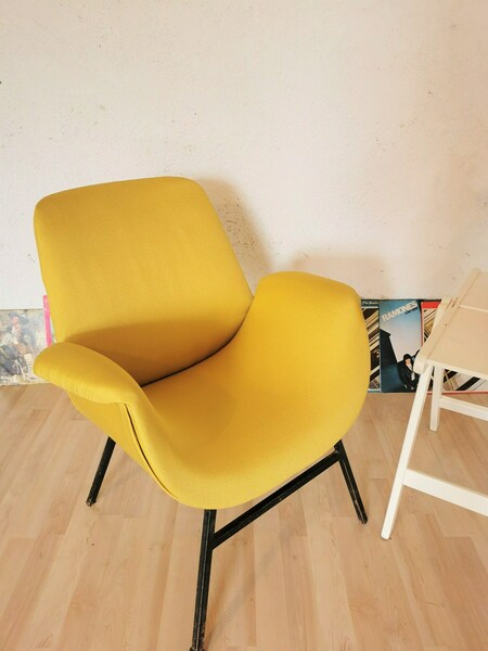 Mid Century Modern Alvin Lustig Cocktail Armchair 1960s Alvin Lustig Style Vintage Lounge Chair Retro Yellow Fabric Armchair Easy Vinterior