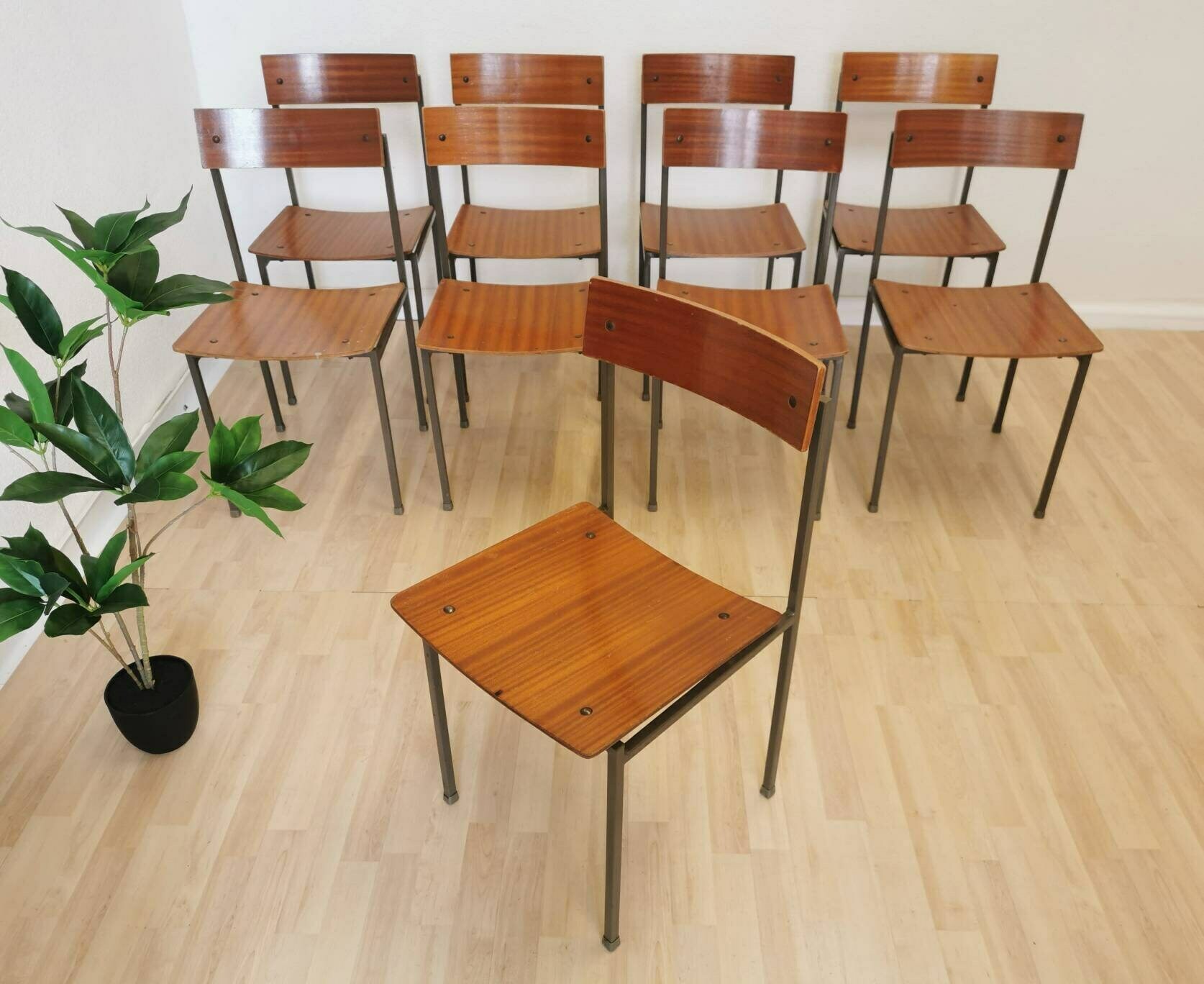 1 Of 50 Vintage School Chairs / Wooden Chair With Metal Frame ...