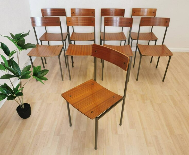 1 Of 50 Vintage School Chairs / Wooden Chair With Metal Frame ...