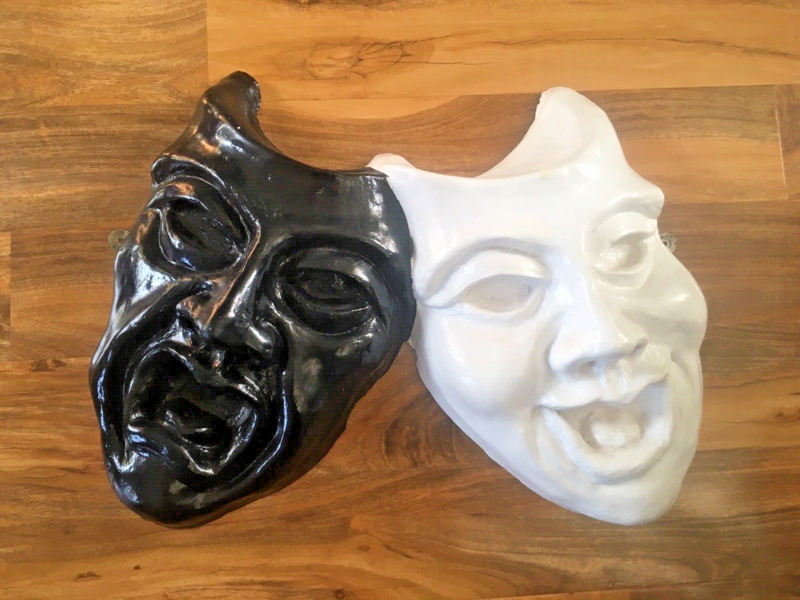 Large Heavy Plaster Theatre Comedy Tragedy Masks Sculpture Wall Sign ...