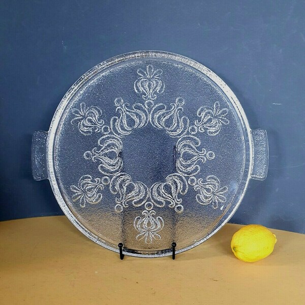 A Vintage Lead Crystal Heavy Glass Platter With Handles And Textured ...