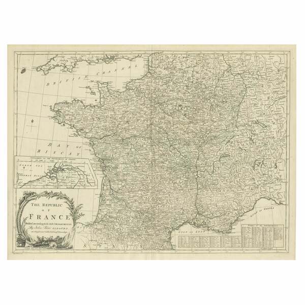 Antique Map Of France With Inset Showing The Northern Departments ...