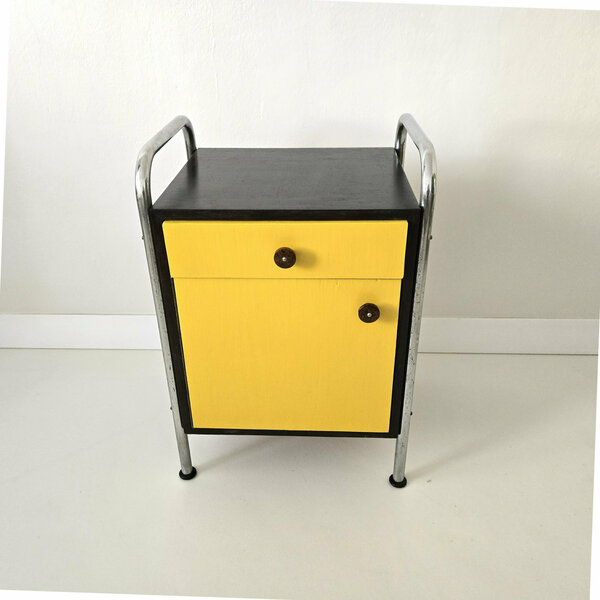 Vintage Bauhaus Night Cabinet With Black And Yellow Drawer After ...