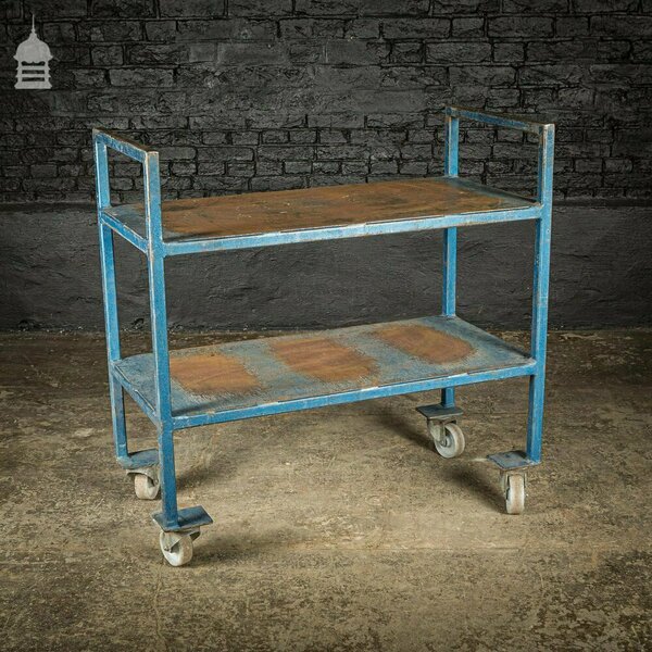 Vintage Industrial Blue Steel Wheeled Trolley Mobile Shelving Unit ...