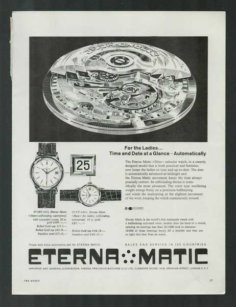 Eterna Matic Watch Advert 1960 Original Tear Sheet Ideal For Framing ...