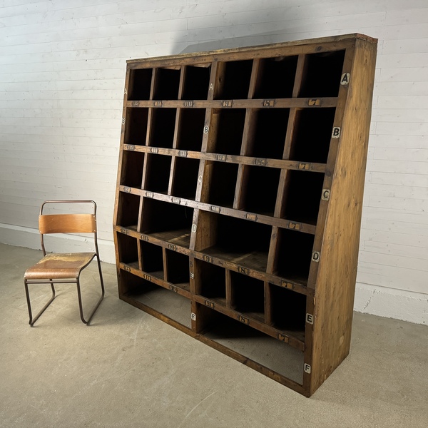 Large Antique Industrial Pine Pigeon Hole Unit With Original Labels ...