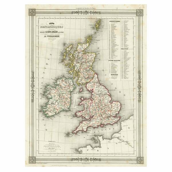 Antique Map Of The British Isles With Outline Coloring | Vinterior