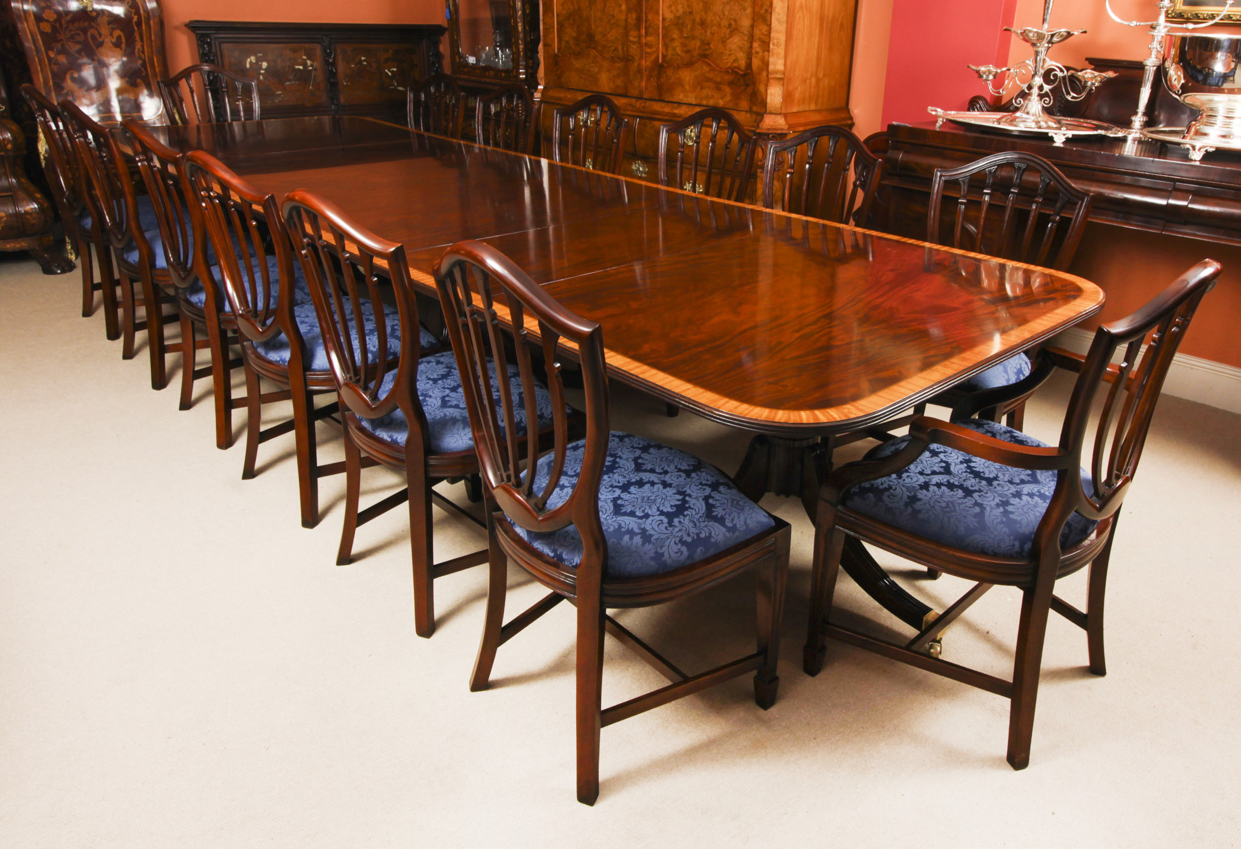 Vintage 13 Ft Three Pillar Mahogany Dining Table Set 20th C Vinterior