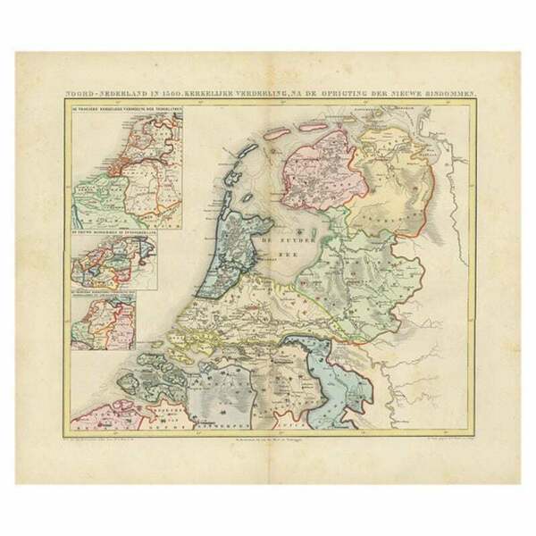 Antique Map Of The Netherlands In 1560 By Mees, 1853 | Vinterior