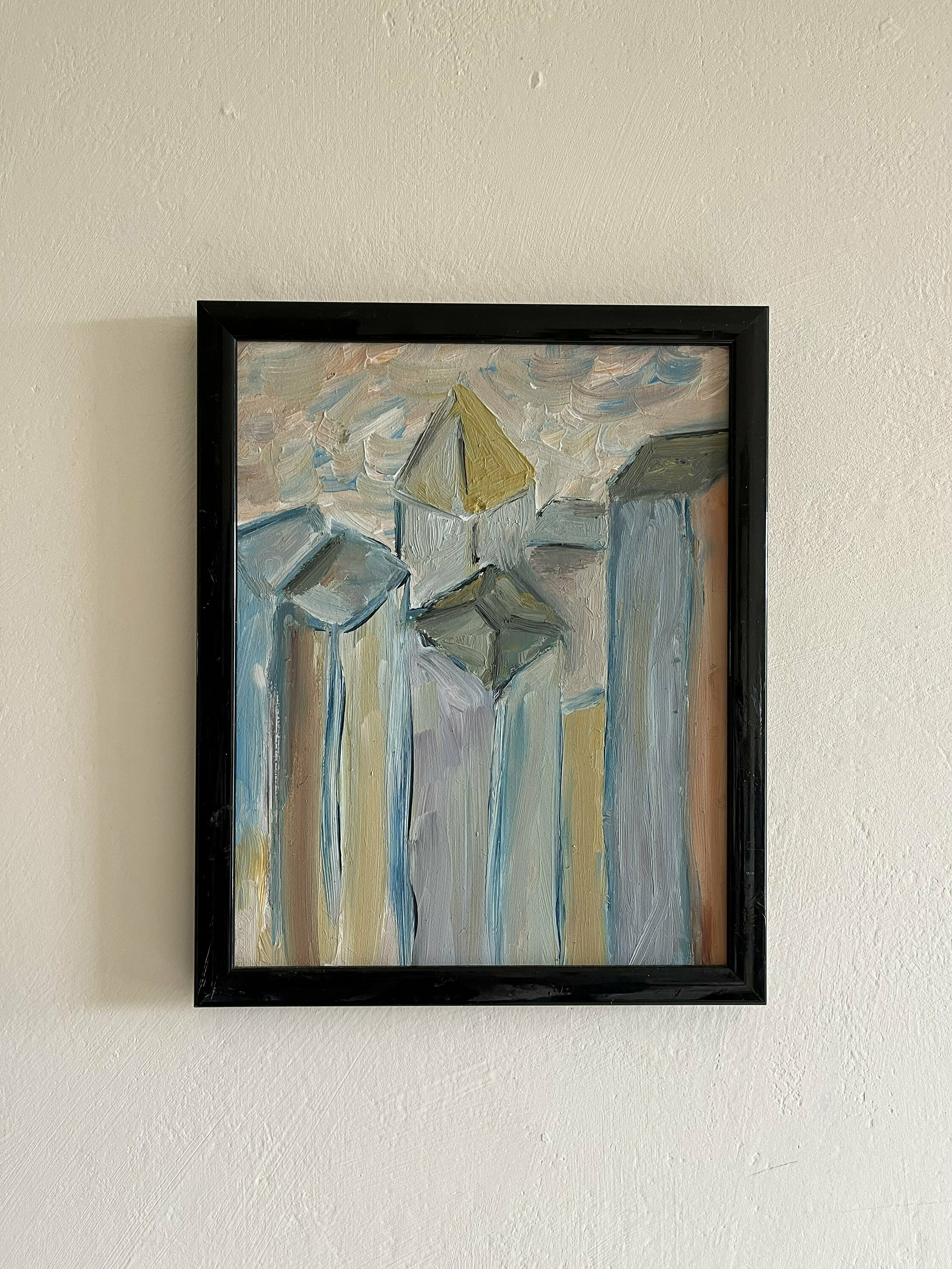 Mid Century Oil On Board Painting Of Architectural Landscape With ...