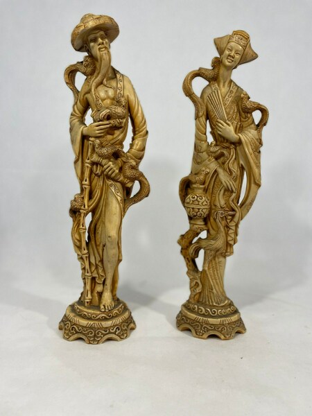 Vintage Chinoiserie Male And Female Statuary Of Good Luck /Vintage ...