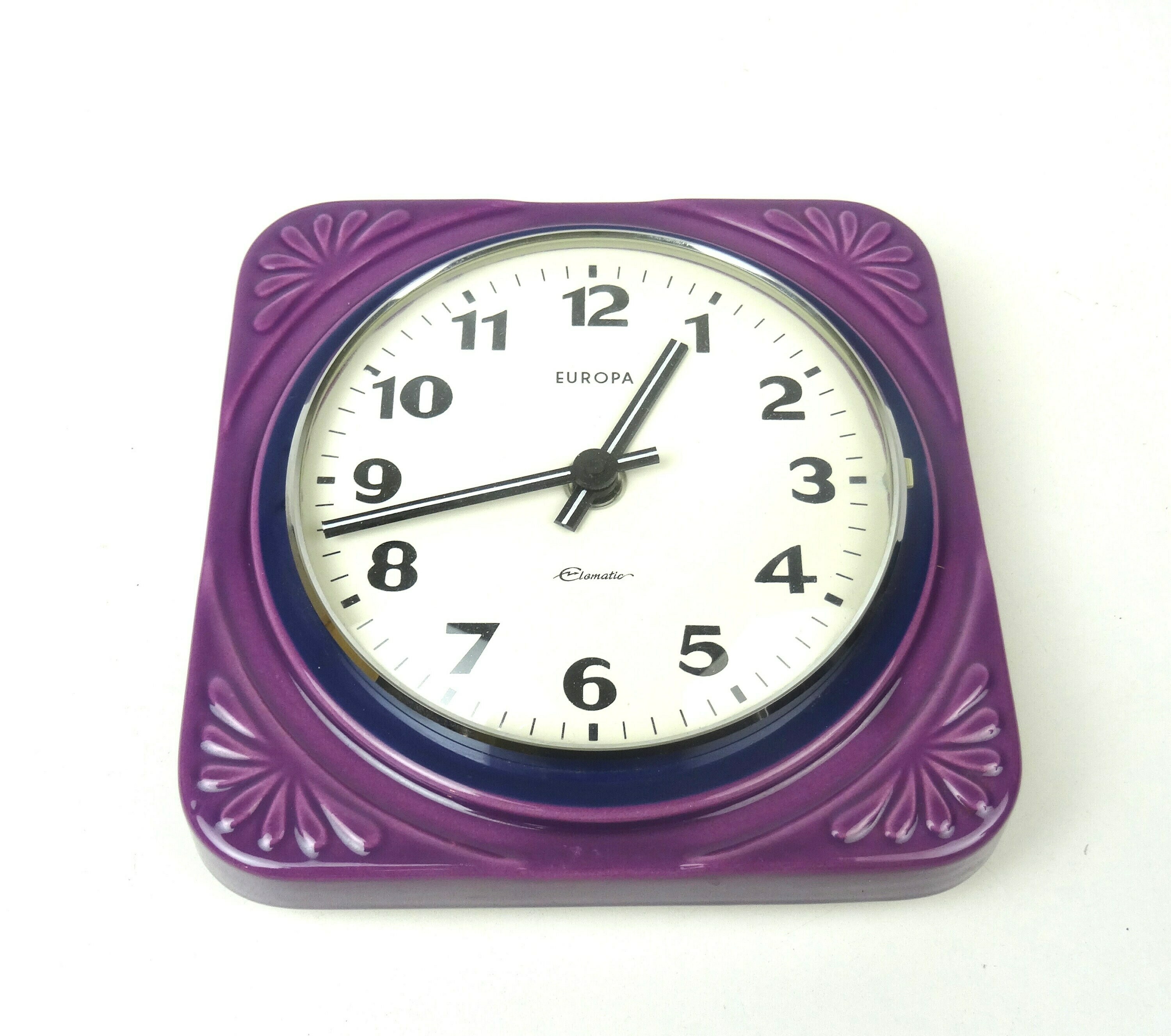 Beautiful Vintage Purple Mid Century Ceramic Wall Clock By Europa ...